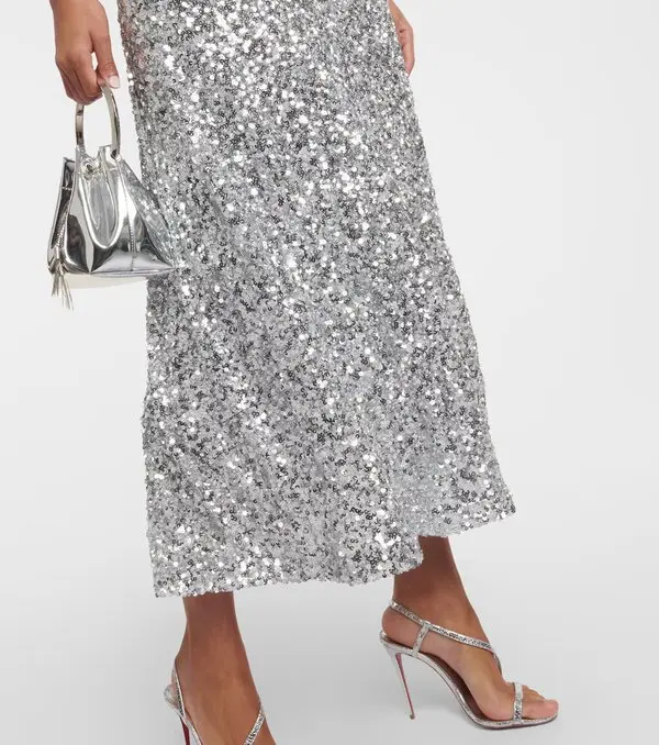 ROTATE BY BIRGER CHRISTENSEN Puff-sleeve Sequined Midi Dress