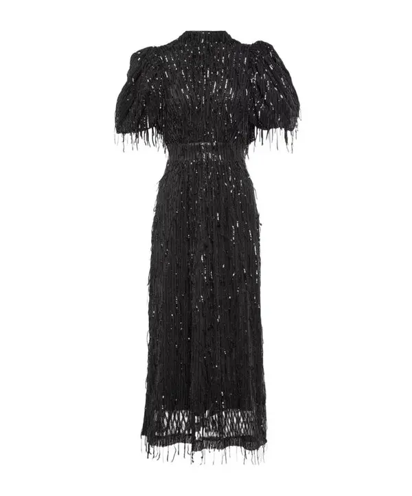 ROTATE BY BIRGER CHRISTENSEN Sequined Tassel Dress - Black