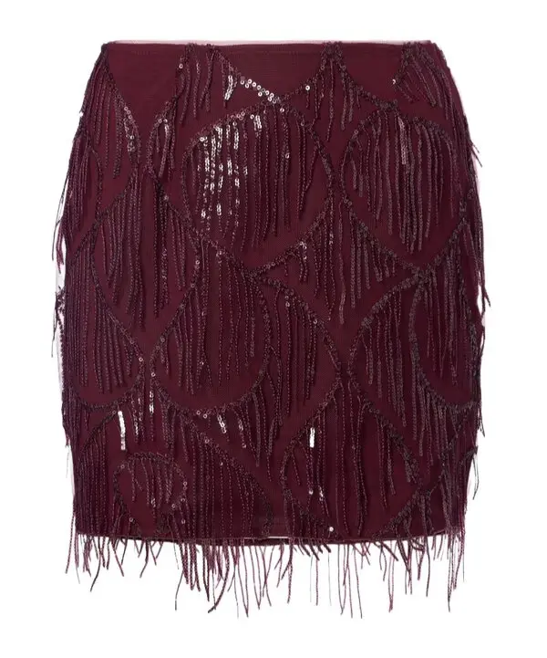 ROTATE BY BIRGER CHRISTENSEN Sequined Tassel Skirt