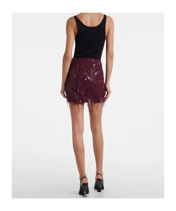 ROTATE BY BIRGER CHRISTENSEN Sequined Tassel Skirt