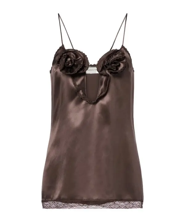 Magda Butrym Floral Appliqué Silk Satin Camisole - Brown