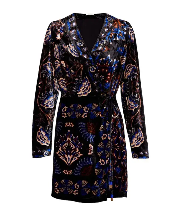 Farm Rio Arabesque Mix Scarves Velvet Wrap Dress - Black