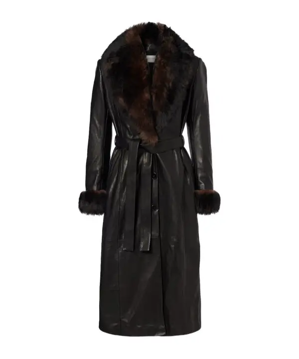 Nour Hammour Baez Shearling-trimmed Leather Coat - Black