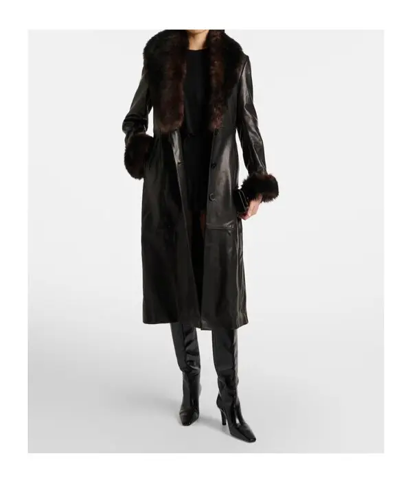 Nour Hammour Baez Shearling-trimmed Leather Coat