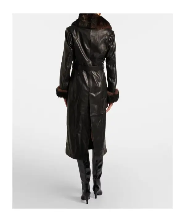 Nour Hammour Baez Shearling-trimmed Leather Coat