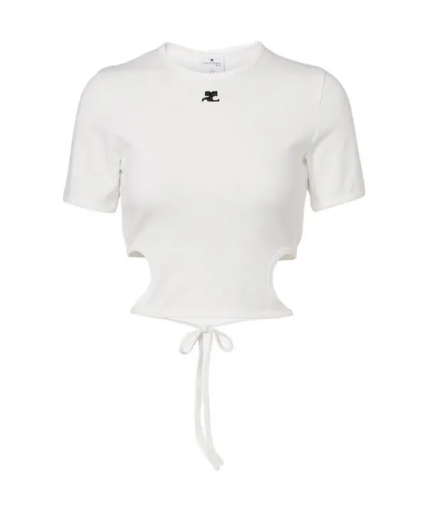 COURREGES Logo Cutout Tie-back Cotton Crop Top