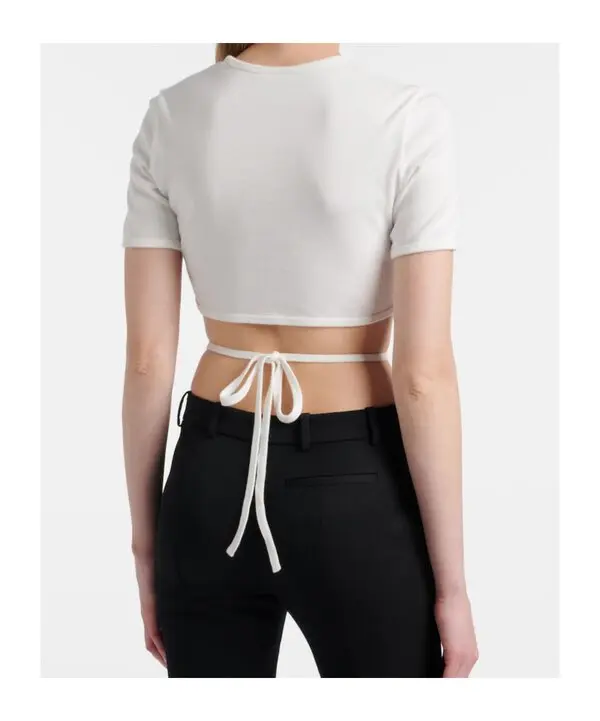 COURREGES Logo Cutout Tie-back Cotton Crop Top