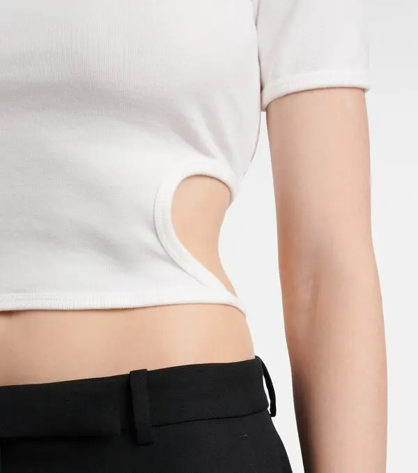 COURREGES Logo Cutout Tie-back Cotton Crop Top