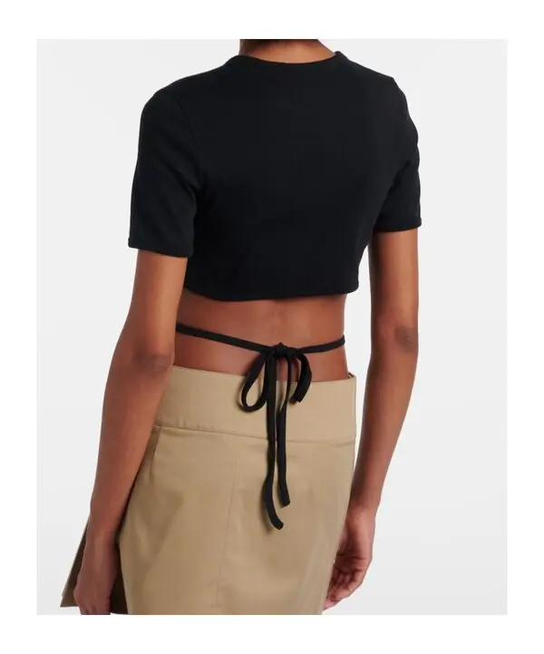 COURREGES Logo Cutout Tie-back Cotton Crop Top
