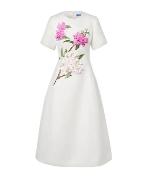 LEO Lin Caroline Floral-appliqué Midi Dress - White