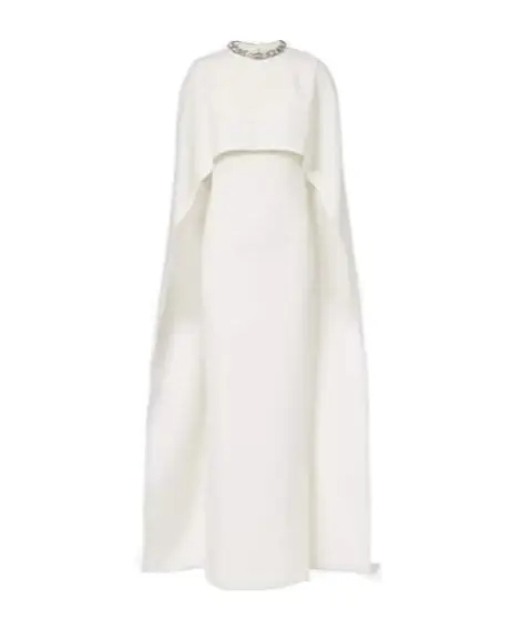 Roland Mouret Crystal Embellished Cape Gown - White