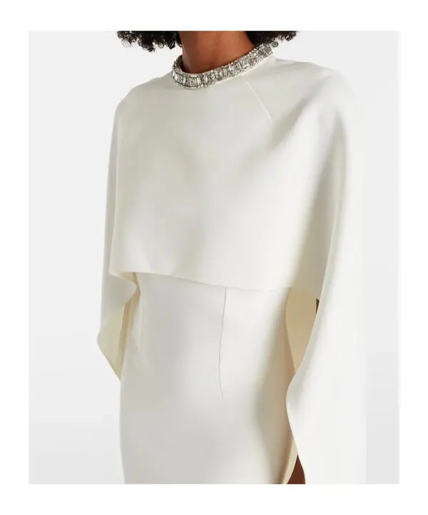 Roland Mouret Crystal-embellished Caped Crepe Gown