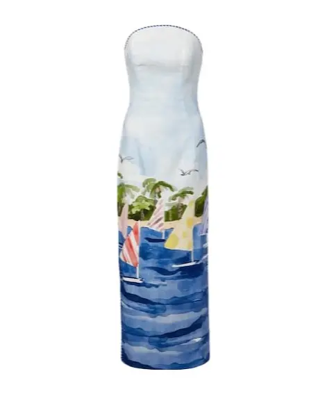 LEO Ava Printed Linen Bustier Dress