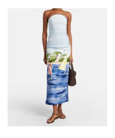 LEO Ava Printed Linen Bustier Dress