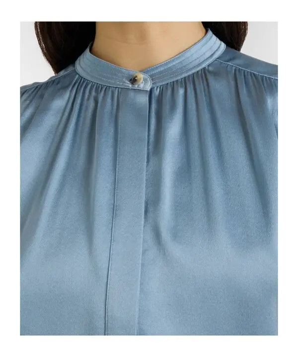 Vince Gathered Silk Satin Blouse - No