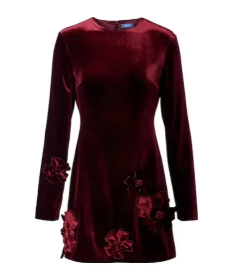 LEO Aliza Floral-appliqué Velvet Minidress - Black