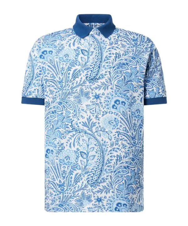 Etro Paisley Cotton Polo Shirt - White/blue