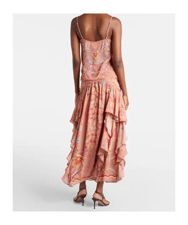 Farm Rio Embellished Floral Ruffled Maxi Skirt