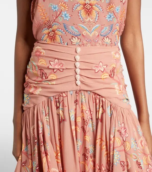 Farm Rio Embellished Floral Ruffled Maxi Skirt