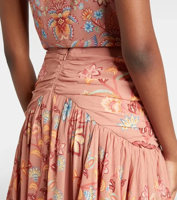 Farm Rio Embellished Floral Ruffled Maxi Skirt
