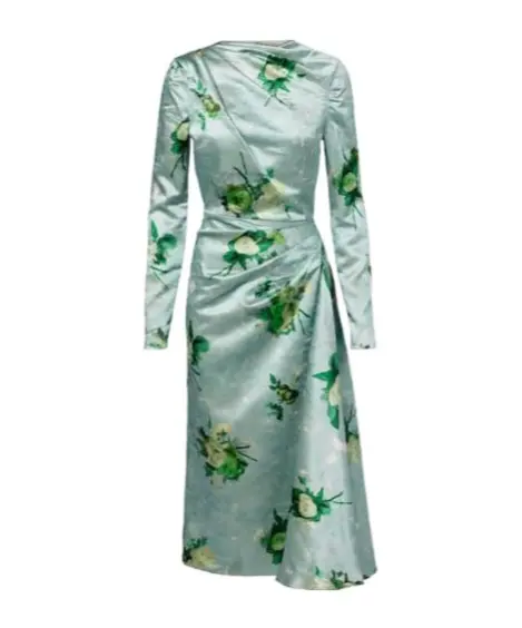 Erdem Draped Floral Satin Midi Dress - Green