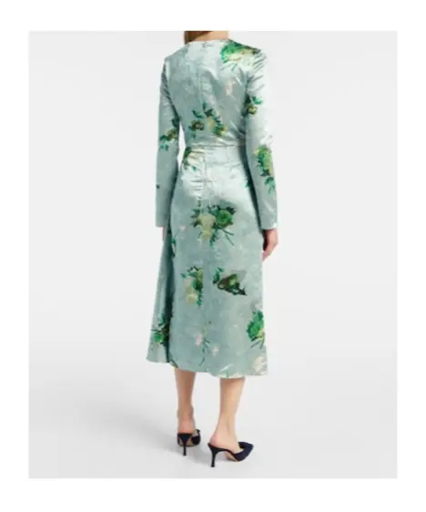 Erdem Draped Floral Satin Midi Dress