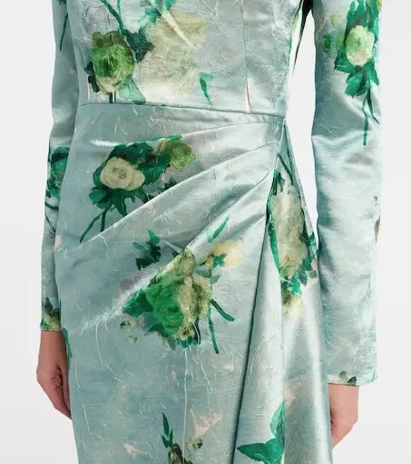Erdem Draped Floral Satin Midi Dress