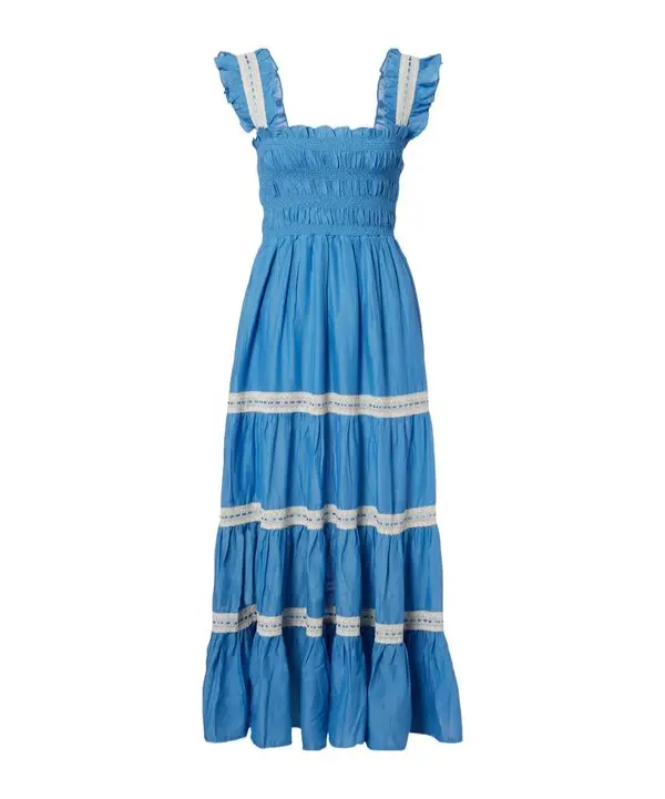 Rixo Aubrie Lace-trimmed Cotton Voile Midi Dress - Blue