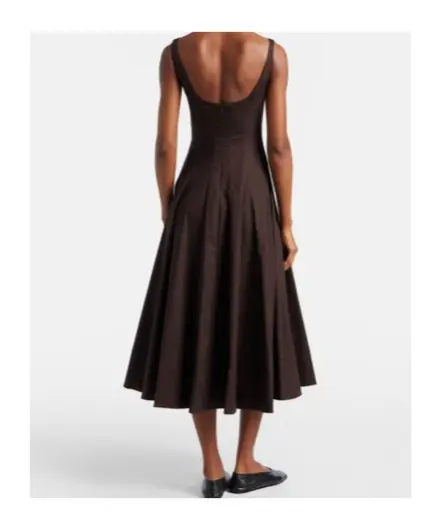 Staud Pleated Cotton Midi Dress