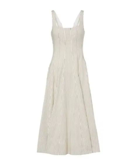 Staud Striped Pleated Cotton Midi Dress