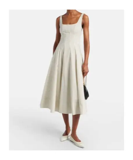 Staud Striped Pleated Cotton Midi Dress
