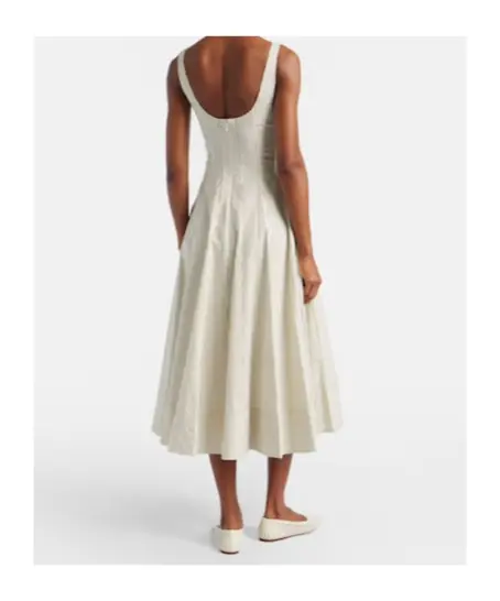 Staud Striped Pleated Cotton Midi Dress
