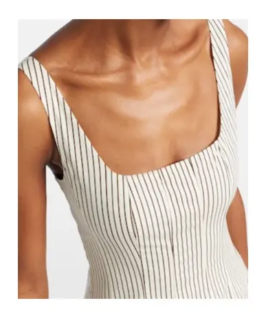 Staud Striped Pleated Cotton Midi Dress