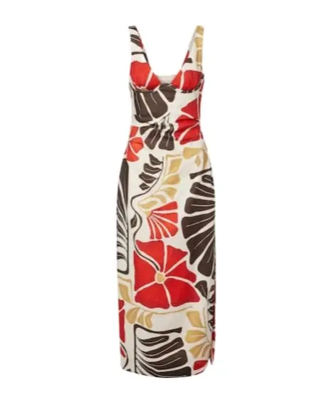 SIR. Julietta Floral Linen Midi Dress - Nude