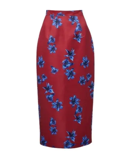 EMILIA WICKSTEAD Lorelei Floral Duchess Satin Pencil Skirt - Red