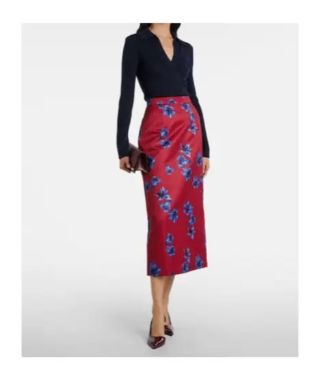 EMILIA WICKSTEAD Lorelei Floral Duchess Satin Pencil Skirt