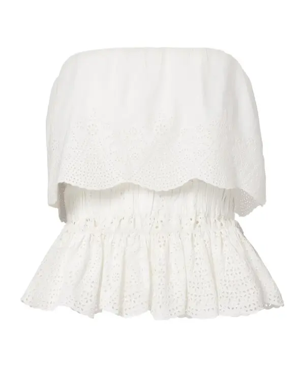 Posse Beryl Broderie Anglaise Peplum Cotton Top - White