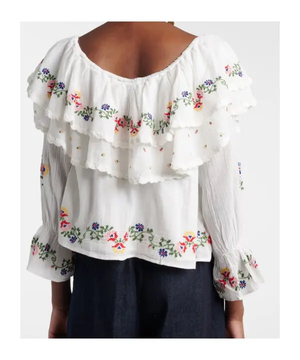 Rixo Maurine Embroidered Ruffled Cotton Top