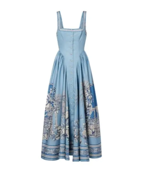 ALEMAIS Villa Romantica Cotton Midi Dress - Blue