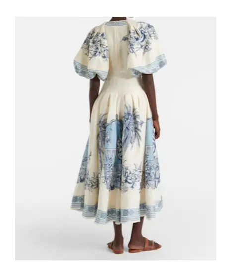 ALEMAIS Villa Romantica Printed Linen-blend Midi Dress - White