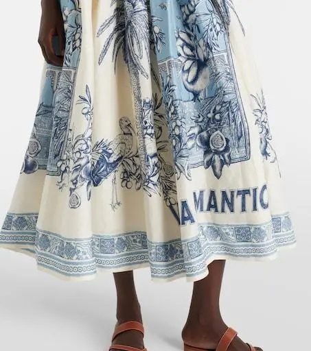 ALEMAIS Villa Romantica Printed Linen-blend Midi Dress - White