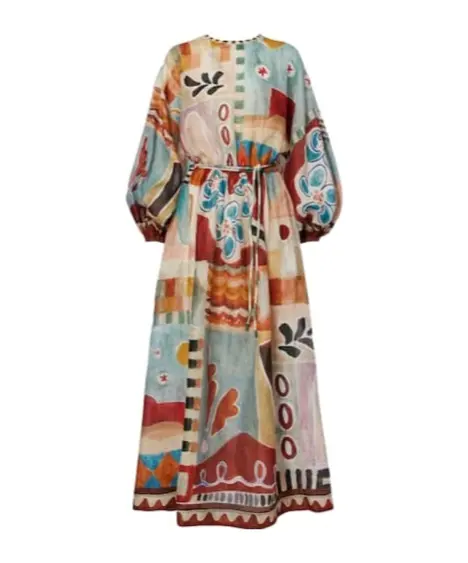 ALEMAIS Michelle Printed Ramie Midi Dress - Nude
