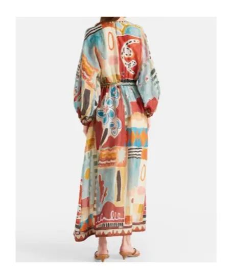 ALEMAIS Michelle Printed Ramie Midi Dress