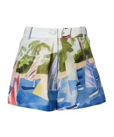 LEO Josie Printed Silk Shorts - Blue