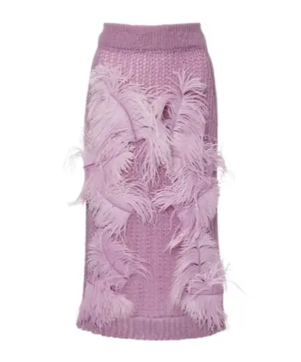 Attico Feather-trimmed Knitted Midi Skirt - Pink