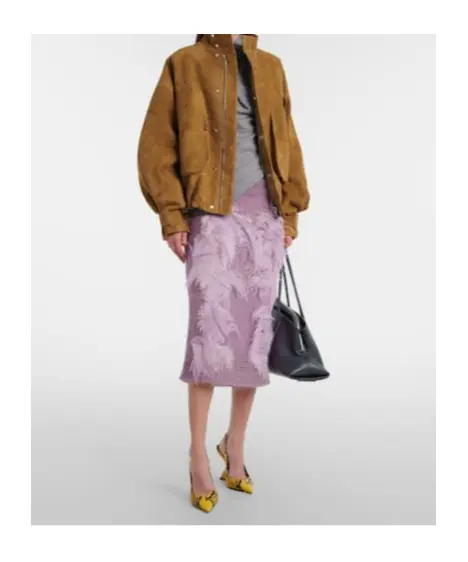 Attico Feather-trimmed Knitted Midi Skirt