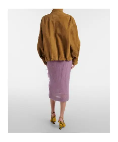Attico Feather-trimmed Knitted Midi Skirt