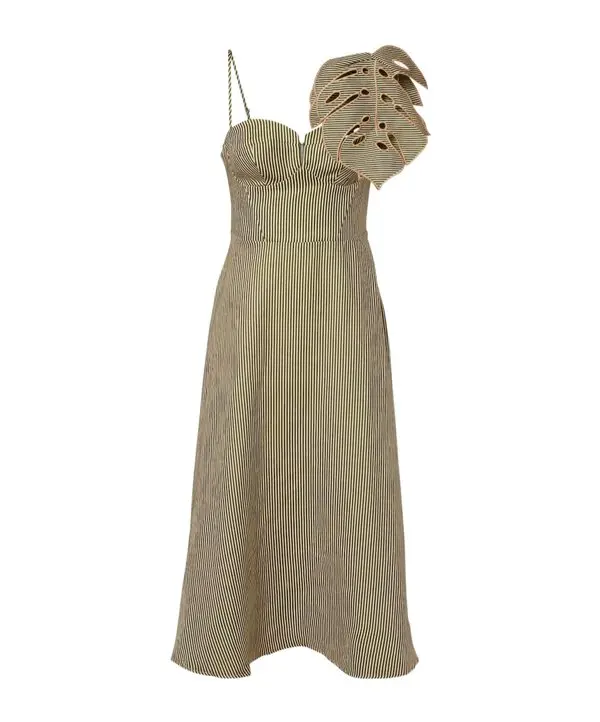 Farm Rio Striped Monstera Linen Midi Dress - Nude