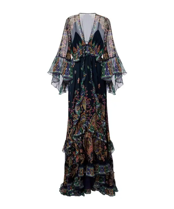 Etro Paisley Pattern Multi-layered Silk Chiffon Dress
