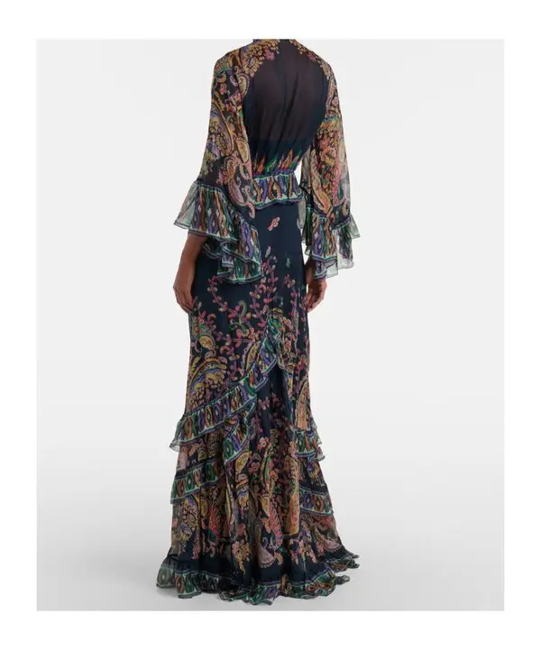 Etro Paisley Pattern Multi-layered Silk Chiffon Dress